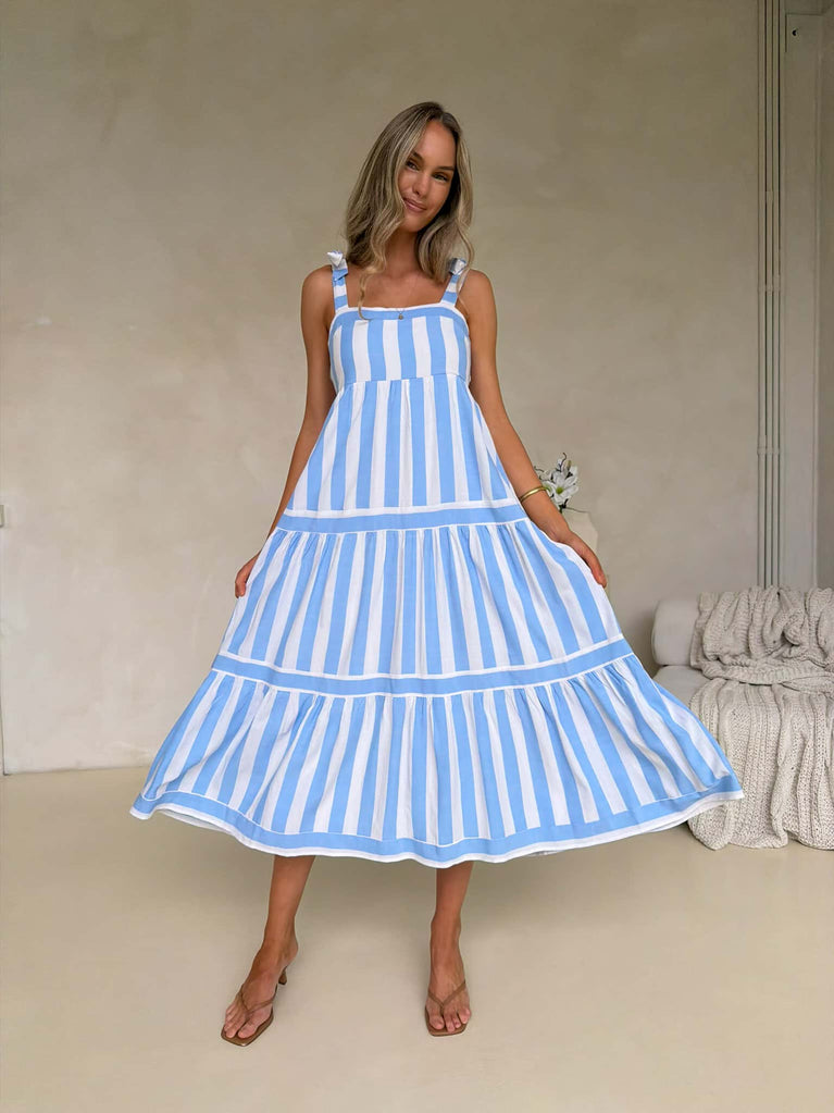 Cleo Maxi Dress - Blue Stripe – Mylk The Label